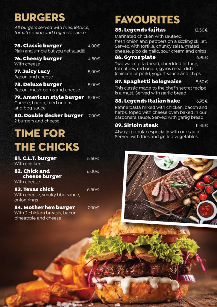 Menu – Legends Bar